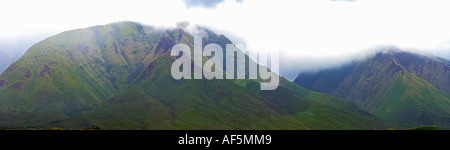 West Maui Mountains from a boat near the town of Lahaina on the coast ...