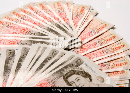 A fan of five thousand pounds in new fifty pound notes 5000 50 Stock ...