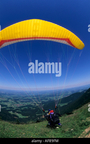 Take-off of paraglider at Hochries, tandem flight, Chiemgau, Upper ...
