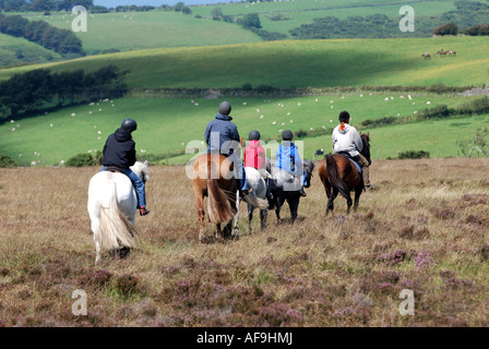 Pony trekkers on Brendon Common, Exmoor, Devon, England, UK Stock Photo ...