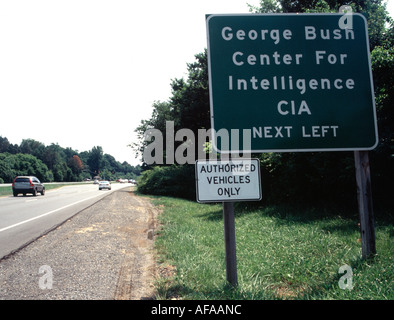 Traffic sign: George Bush Center for Intelligence, CIA, next left Stock ...