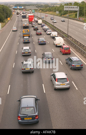 M1 Motorway traffic congestion lines of cars stuck in a traffic jam ...