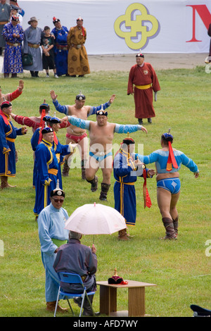Wrestlers at the Naadam festival Mongolia eagle dance dancing Stock ...