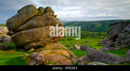 Panoramic view of Bonehill Rocks, a granite outcrop in the Dartmoor ...