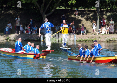 Water jousting from boats. Quai de Rivage in Arras northern France ...