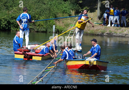 Water jousting from boats. Quai de Rivage in Arras nothern France ...
