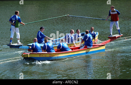 Water jousting from boats. Quai de Rivage in Arras nothern France ...
