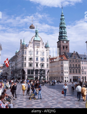Stroget, the main pedestrian shopping street, Copenhagen, Denmark ...