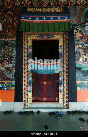 Monks shoes left outside the gompa in Rumtek monastery in Sikkim Stock ...