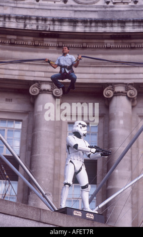 Storm trooper on flying machine displayed during Star Wars Day 2022 ...