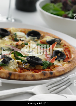 Pancetta pizza with parmesan Stock Photo - Alamy