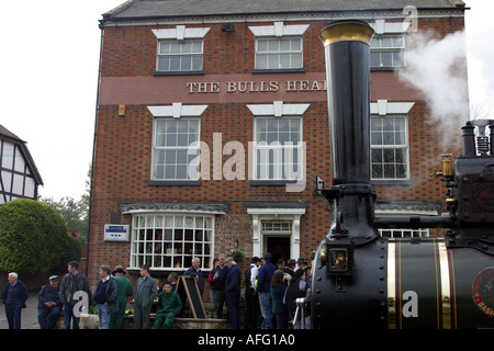steam enthusiasts meet outside a pub in middle england Stock Photo - Alamy