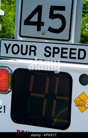 Speed limit enforcement, police measuring speed with a laser measuring ...