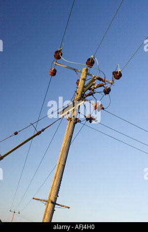 Wooden utility electric pole with porcelain insulators. Quebec,Canada ...