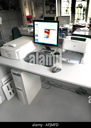 Computer Tower with Flat Screen Monitor Scanner Laserjet Printer Stock ...