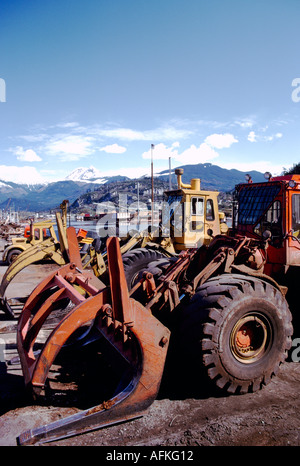 Log sorting yard and Squamish town Squamish River Estuary BC Canada ...