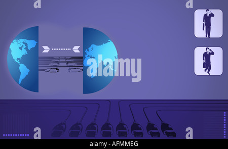 Cables connecting two hemispheres of a globe Stock Photo - Alamy