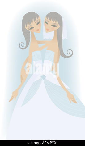 Portrait of a bride hugging a bridesmaid Stock Photo - Alamy