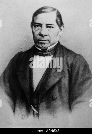 Portrait of Benito Juarez, President of Mexico during 8 months, holding ...