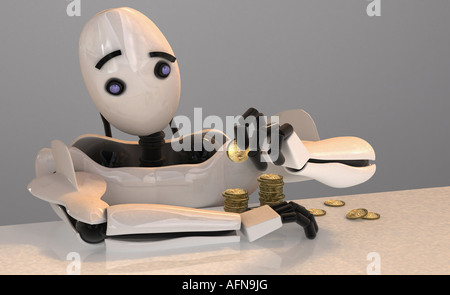 Robot counting coins Stock Photo - Alamy