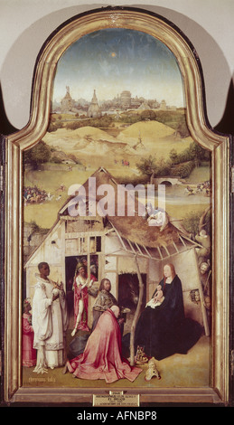 Hieronymus Bosch, Adoration of the Magi (Prado), triptych painting, circa 1495 Stock Photo - Alamy