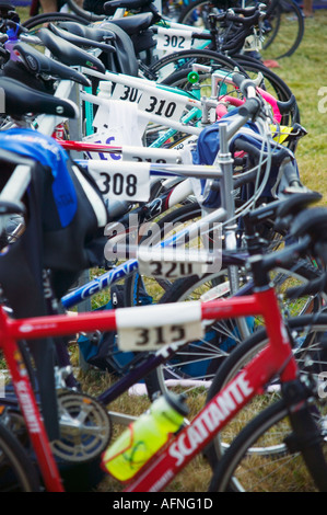 Racks of bicycles at a triathlon Stock Photo - Alamy