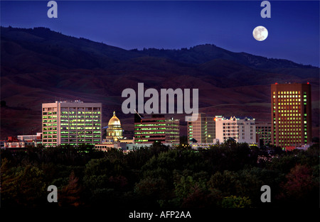 Boise Idaho skyline at night with moon Stock Photo - Alamy