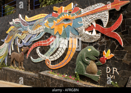 Feathered serpent mural by Diego Rivera on the front wall of the Casa ...