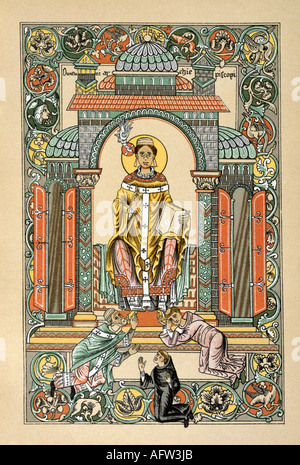 Anglo-Saxon painting in a manuscript from the 11th century, St. Dunstan ...