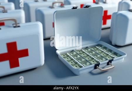 First aid boxes filled with money Stock Photo - Alamy