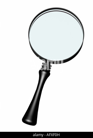 Detective with magnifying glass isolated on white Stock Photo - Alamy