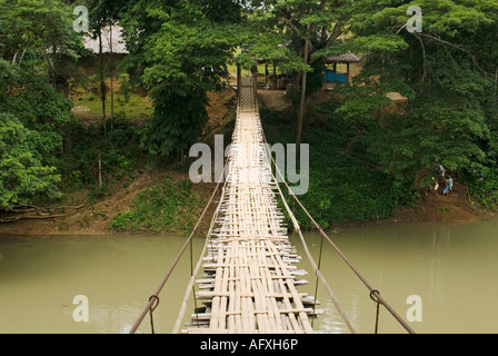 Philippines Bohol Tigbao Hanging Bridge Loboc River Visayas Stock Photo ...