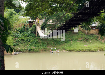 Philippines Bohol Tigbao Hanging Bridge Loboc River Visayas Stock Photo ...