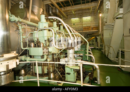 Container Shipping Engine Room showing pistion heads of massive heavy ...