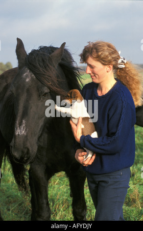 woman with Friesian Horse Stock Photo - Alamy