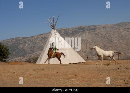 Native American tents (Teepee) at a unique resort in the Golan Heights ...