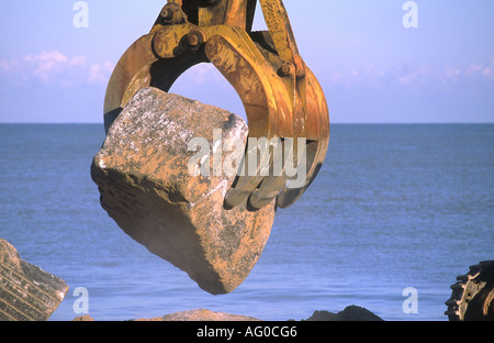 Rock armour coastal defences protect the gas terminal at Easington ...