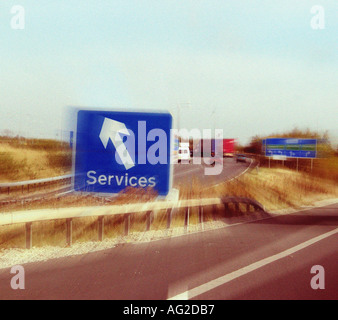 Motorway services sign, UK. Mileage countdown board, England, UK Stock ...