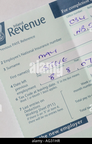 P45 HMRC employment certificate details Stock Photo - Alamy