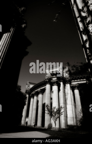 Palace of Fine Arts colonnade path between pillars with trees and ...