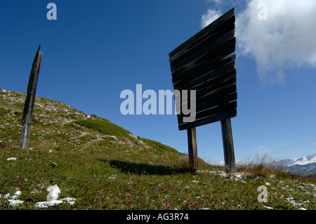 Wooden avalanche protection barriers on mountain slope in the french ...