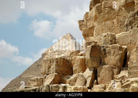 Part of pyramid of Khafre or of Chephren and Great Pyramid of Giza ...