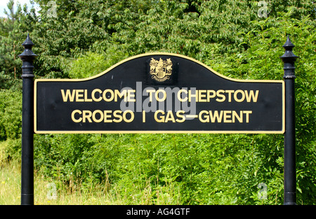 Welcome to Wales sign, Chepstow, Monmouthshire, Wales Stock Photo - Alamy