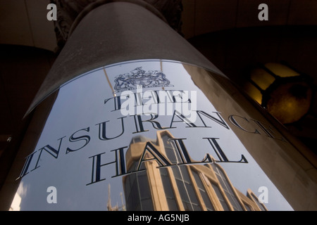 The Insurance Hall with brass name plate sign Aldermanbury EC2 London ...