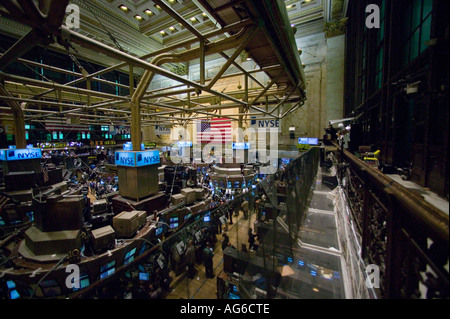 Wide angle view of the main trading room at the NYSE in New York City ...