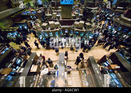 Wide angle view of the main trading room at the NYSE in New York City ...