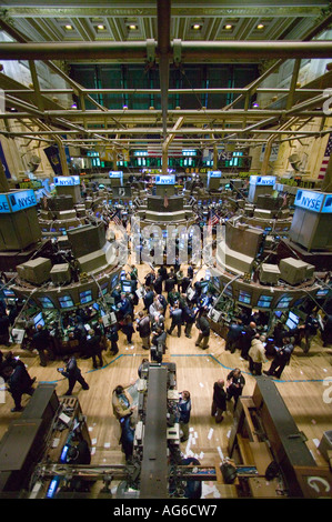 Wide angle view of the main trading room at the NYSE in New York City ...