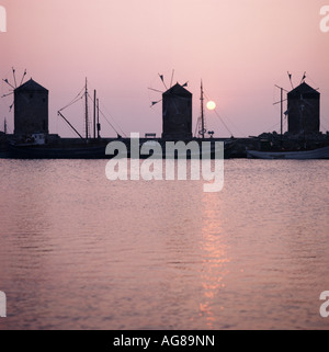 Mandraki Harbour windmills on the Island of Rhodes Greece Stock Photo ...