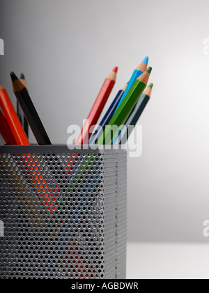 Colour pencils in pot, close up Stock Photo - Alamy