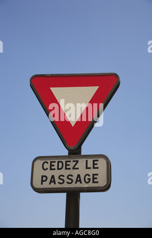 Give way yield french cédez le passage road sign, France, isolated ...